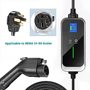 EVJUICION Level 2 EV Charger 40Amp 240V 25Ft Cable, Home and Portable Universal Electric Vechicle Charger for J1772 Electric Cars with NEMA 14-50 Plug, Current Adjustable, Delay Timer