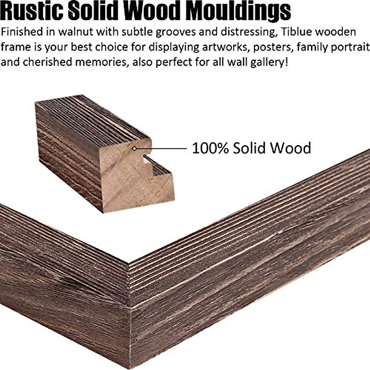 11x14 Rustic Picture Frames Solid Wood Distressed Brown Display Picture 9x12 or 8x10 with Mat or 11x14 Frame without Mat - Farmhouse Wooden Photo Frame 11x14 with 2 Mats for Wall Mounting or Table Top