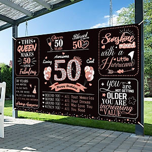 Large 50th Birthday Banner Party Decorations for Women, Rose Gold 50 and Fabulous Birthday Backdrop Party Supplies, Fifty Year Old Birthday Poster Photo Decor for Indoor Outdoor