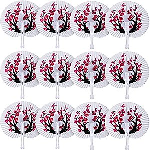 Chinese Japanese Cherry Blossom Hand Fans Paper Folding Fans for Wedding, Japanese Room Decor, Chinese Lunar New Year, Birthday Party, Baby Shower, Music Festival, Parade(20 Pcs)
