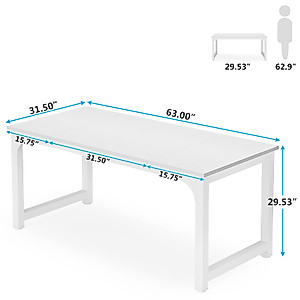 LITTLE TREE 63 Inch Large Executive Computer Office Desk, White