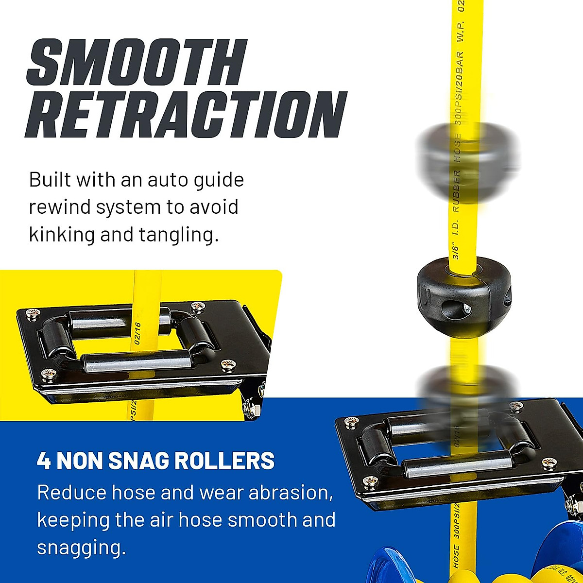 Goodyear Air Hose Reel Retractable 3/8" Inch x 50' Foot SBR Rubber Hose Max 300PSI Heavy Duty Industrial Steel Single Arm Construction