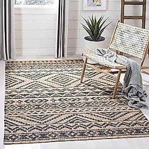 SAFAVIEH Kilim Collection 4' x 6' Natural / Charcoal KLM751A Handmade Moroccan Boho Jute & Cotton Area Rug