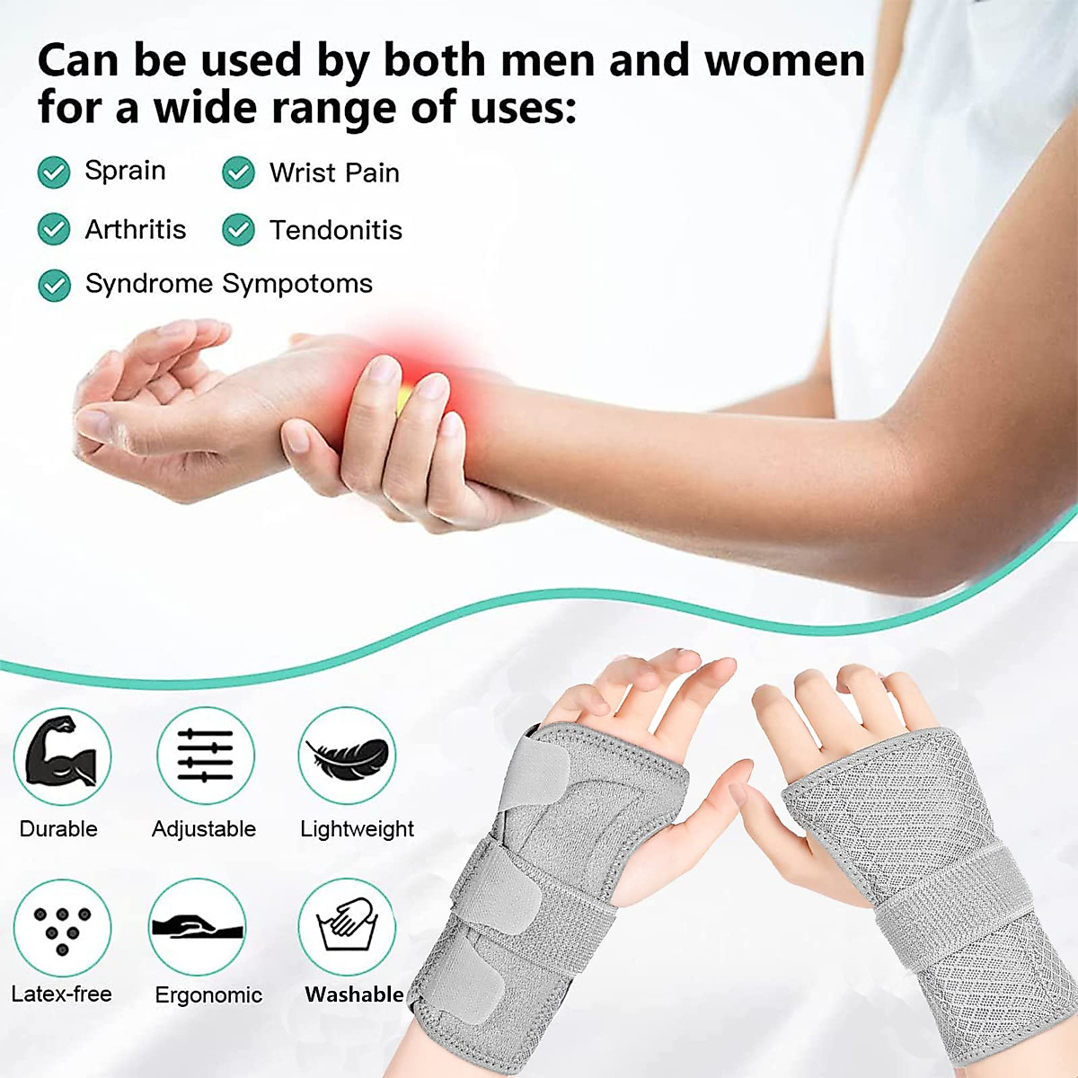 Cinlitek Wrist Brace Carpal Tunnel Pain Relief, Support Removable Metal Splint, Night Sleep Splint Wrist Brace Support,Adjustable Wrist Support Splint for Tendonitis, Arthritis, Sprains,Wrist