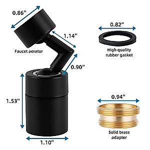 Hibbent Faucet Aerator, 720° Spray Aerator, Kitchen Faucet Aerator, 2 Water Mode Bathroom Faucet Adapter for Face Washing, Gargle and Eye Flush, 1.8GPM 55/64 Female Thread with Adapter, Matte Black