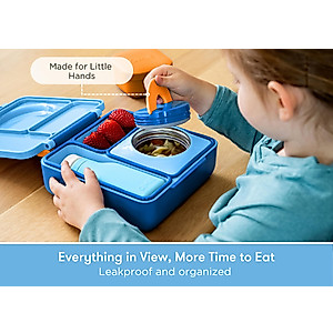 OmieBox Bento Box for Kids - Insulated Lunch Box with Leak Proof Thermos Food Jar - 3 Compartments, Two Temperature Zones (Sky Blue) (Single) (Packaging May Vary)