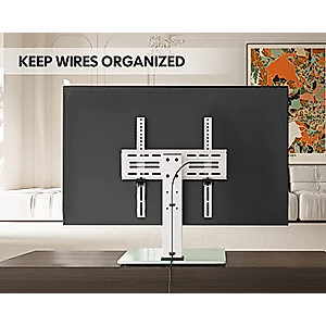 FITUEYES Universal TV Stand Table Top TV Stand for 27-55 inch LCD LED TVS Height Adjustable TV Base with Tempered Glass Base Wire Management VESA 400x400mm Holds 88 Pounds, White