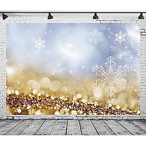 AOFOTO 5x3ft Winter Merry Christmas Photography Backdrop Gold Bokeh Snowflake Indoor Decorations Adults Baby Shower Portrait Birthday Wedding Party Carnival Decoration Newborn Photo Studio Props