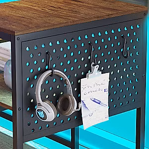 SEDETA L Shaped Computer Desk, Reversible Computer Desk, L Shaped Desk with Power Outlets & LED Strip, Monitor Shelf, Keyboard Tray, Pegboard and Storage Shelves for Home Office, Rustic Brown