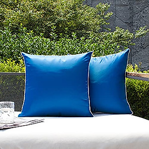 Kevin Textile Pack of 2 Decorative Outdoor Waterproof Throw Pillow Covers Square Pillowcases Modern Cushion Cases for Patio Couch Bench 18 x 18 Inch Blue