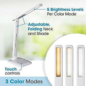 OttLite Slimline LED Desk Lamp – Touch Activated Controls, 3 Brightness Settings, ClearSun LED, Modern Design for Work, Office, or Dorm