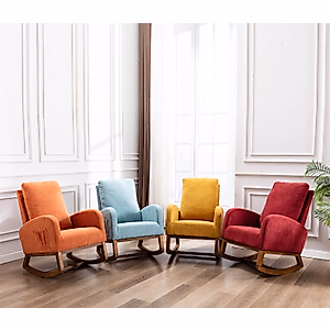 SmartDer Comfy Rocking Chair Nursery, Padded Rocking Chair with A Pocket, Accent Armchair with High Backrest and Solid Wood Base, Modern Lounge Living Room Chair for Nursery, Lake Blue