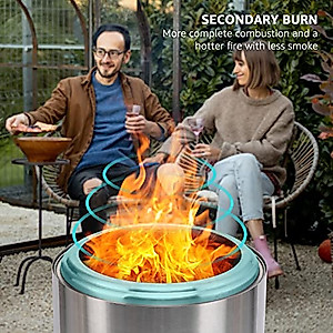 Overmont 19.5" Bonfire Fire Pit with Cover Bag, Smokeless Stove for Outdoor Stainless Steel Wood Burning Fireplaces with Removable Ash Pan