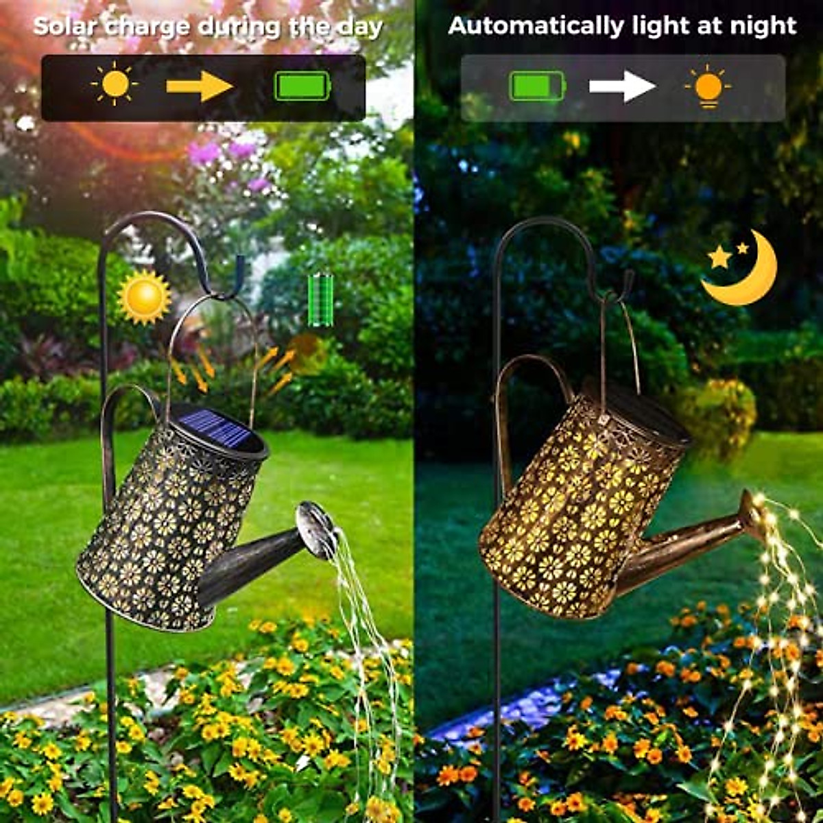 Solar Watering Can with Lights,Anjetan Outdoor Garden Decorations Hanging Solar Lantern Christmas Lights Outside Metal Waterproof Patio Décor for Yard Lawn Backyard Landscape Pathway Gardening Gifts