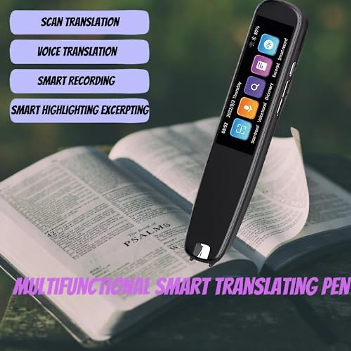Upgrade Translation Scanning Pen, Text to Speech Device for Dyslexia, Real-time Multifunctional Pen Scanner with LCD Touchscreen, Support 12 Languages Offline Scanning Translation (Black)