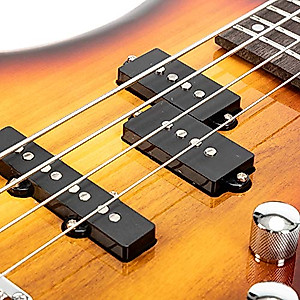 Ktaxon Electric Bass Guitar Burning Fire Style Bass Set with Portable Bass Bag, Adjustable Guitar Strap, Amp Wire, Wrench Tool, Plectrum(Brown)