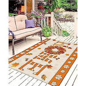 Outdoor Area Rug for Patio,Fall Thanksgiving Home Quotes Maple Leaf Camping Rugs Indoor Large Floor Mat 4x6ft,Sunflower Wreath Linen Outside Carpet for Deck RV Picnic Porch Backyard Bedroom