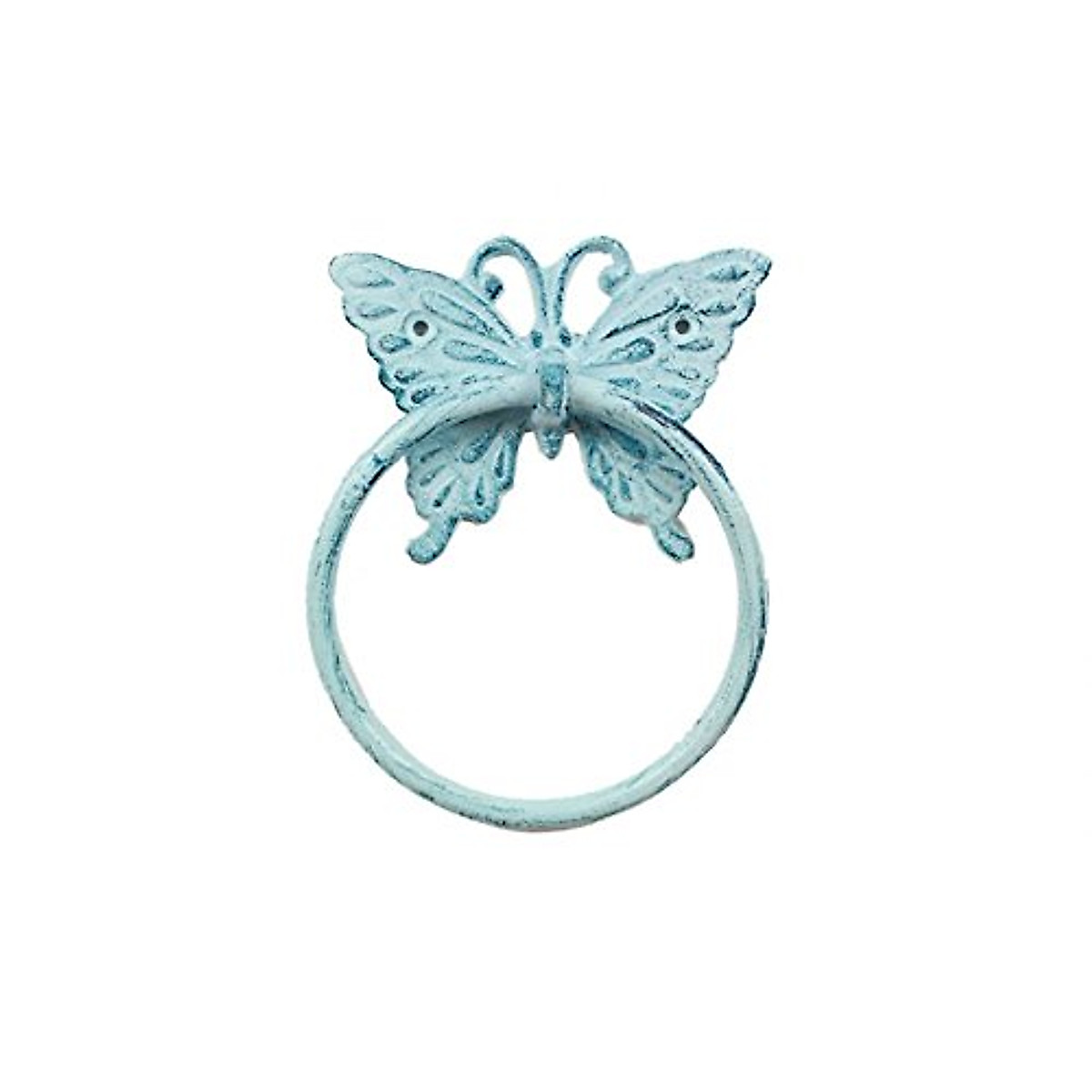 Rustic Dark Blue Whitewashed Cast Iron Butterfly Towel Holder 6" - Home Wall De