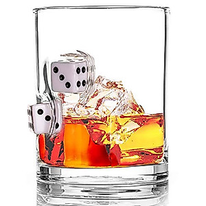 Stuck in Glass WHISKEY GLASSES | DICE | Original Embedded 10oz Borosilicate Rock Glassware (DEVILS BONE | WHITE)