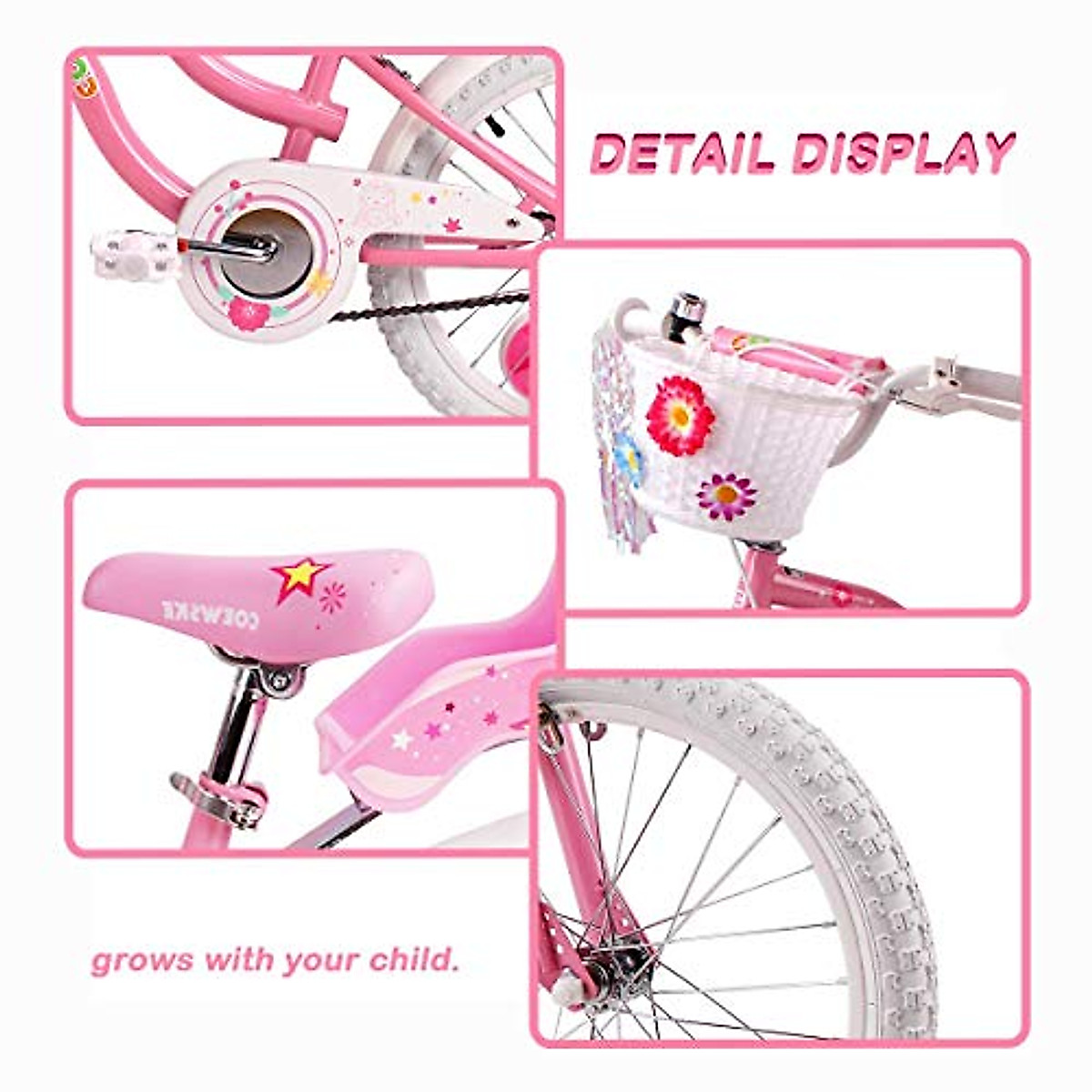 COEWSKE Kid's Bike Steel Frame Children Bicycle Little Princess Style 18 Inch with Training Wheel (Pink, 18 Inch)