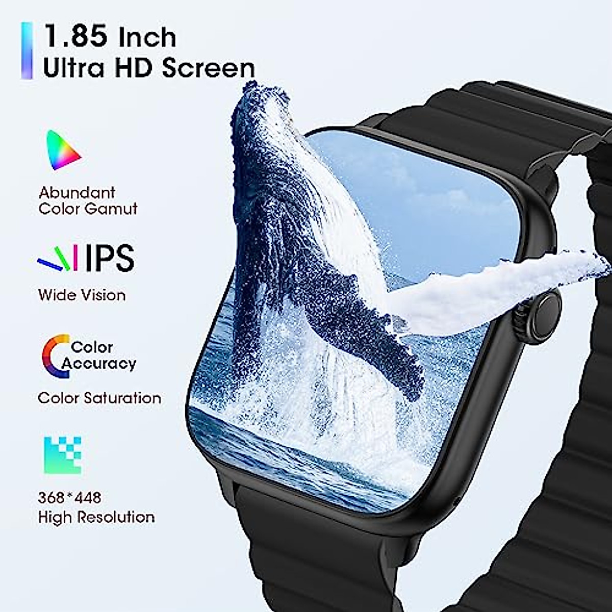 AKUMAKA Smart Watch for Men(Answer/Make Calls), 1.85'' Bluetooth Smart Watch for Android Phones and iOS, Fitness Tracker Watch with Heart Rate/Blood Oxygen/Sleep Monitor, IP68 Waterproof Sport Watch