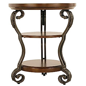 Signature Design by Ashley Nestor Traditional Hand-Finished Chairside End Table with 2 Fixed Shelves, Dark Brown