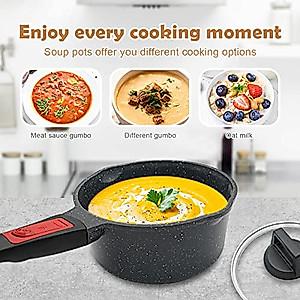 Bobikuke 1.5 Quart Saucepan with Lid, Nonstick Sauce Pan Small Soup Pots for Cooking, Sauce Pot with Lid Compatible for All Stoves, Milk Pan with Removeable Handle, Oven& Dishwasher Safe(BLACK)