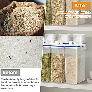 TBMax Cereal Container Oatmeal Dispenser - 2Pack, Rice Storage Bin with Airtight Design+ Measuring Cup + Pour Spout + 2KG Capacities Perfect for Suger Grain Flour Nuts Organization