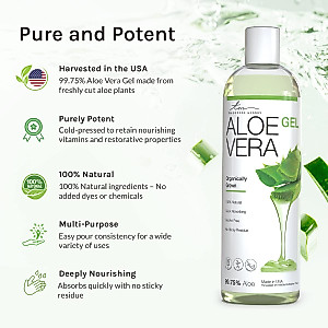 THEODORE MAGNUS Organic Cold Pressed Aloe Vera Gel - Great for Skin and Hair - Sun Burn Relief, Moisturizing, Dry Skin, Acne, Razor Bumps, and more - Grown and Bottled in US - 12 Fl Oz