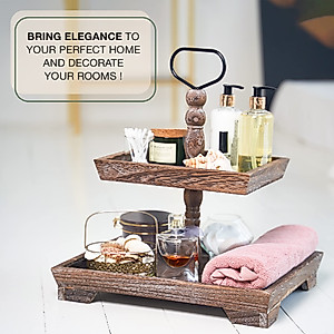 Rustic Wooden Two Tiered Tray Farmhouse - Rectangle Stand for Serving Food Fruits Cupcakes - Perfect for Your Summer Decor - Tiered Tray Decor Holder