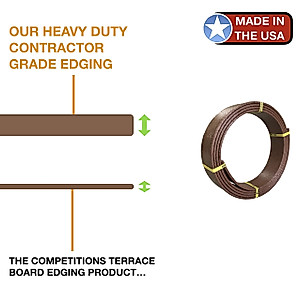 USA Made - Heavy Duty Landscape Edging, Garden Planter & Pathway Bender Board Edge Border Kit - Thick Terrace Board 3.3" H x 16'ft L - Includes 4 Stakes