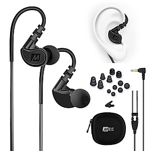 MEE audio M6 Sport Wired Earbuds, Noise Isolating In Ear Headphones, Sweatproof Earphones for Running/Gym/Workouts with Dynamic Enhanced Bass Sound, Memory Wire Earhooks, 3.5mm Jack Plug (Black)