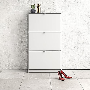 Pemberly Row Modern 3 Drawer Shoe Cabinet, 18-Pair Shoe Rack Storage Organizer in White