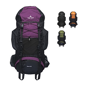 TETON Sports Scout Internal Frame Backpack - High-Performance Hiking, Camping & Travel - Water Bladder Storage & Rain Cover Repellant - Adjustable Gear for Sleeping Bag Backpacking - Huckleberry, 55L