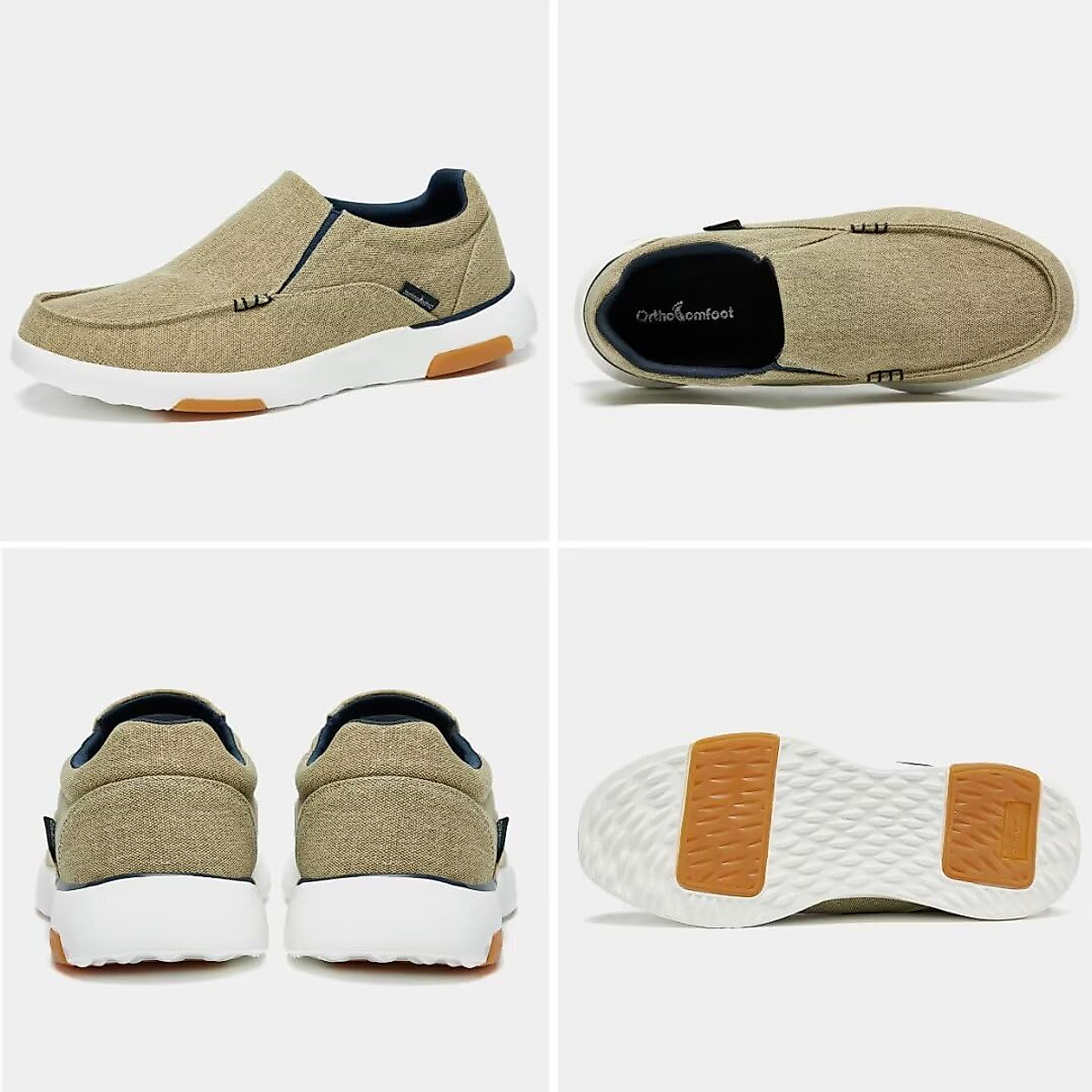 OrthoComfoot Mens Orthopedic Shoes, Diabetic Supportive Sneakers for Heel Pain/Heel Spurs, Comfortable Plantar Fasciitis Driving Shoes for Flat Feet Khaki Size 10