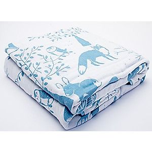 Clover & Sage Organic Muslin Baby Toddler Blanket - 100% Hypoallergenic Cotton Bed Blankets - Blue Forest