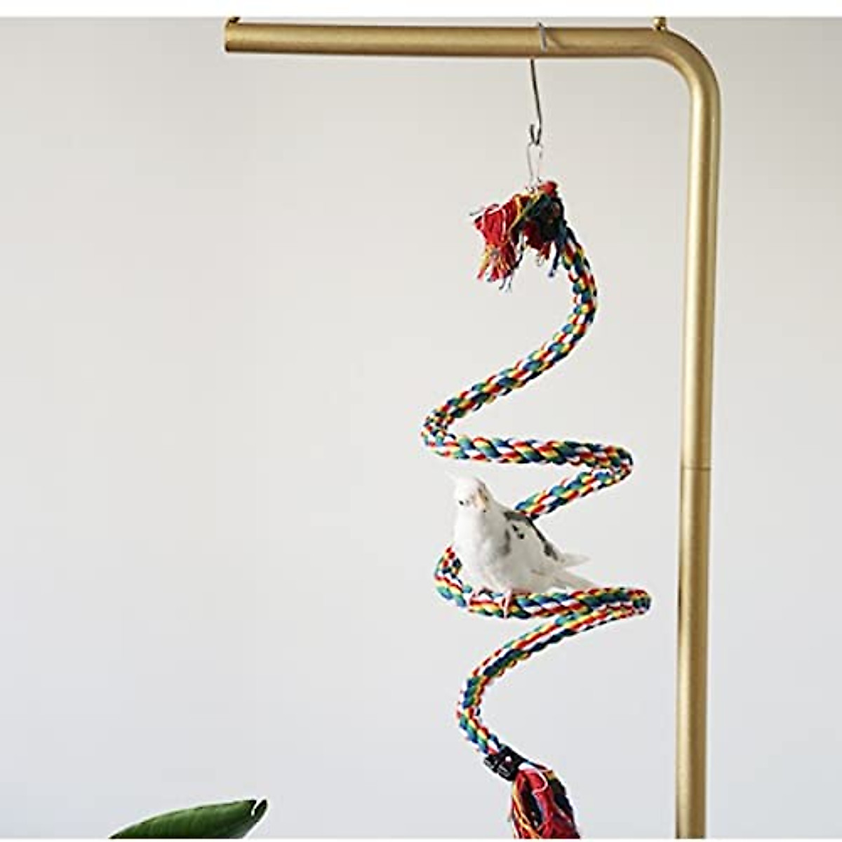 Bird Spiral Rope Perch, Cotton Parrot Swing Climbing Standing Toys, Bird Cage Toy for Lovebirds Budgies Tiels Green Cheek Conures Senegals Quaker Parakeets (S)