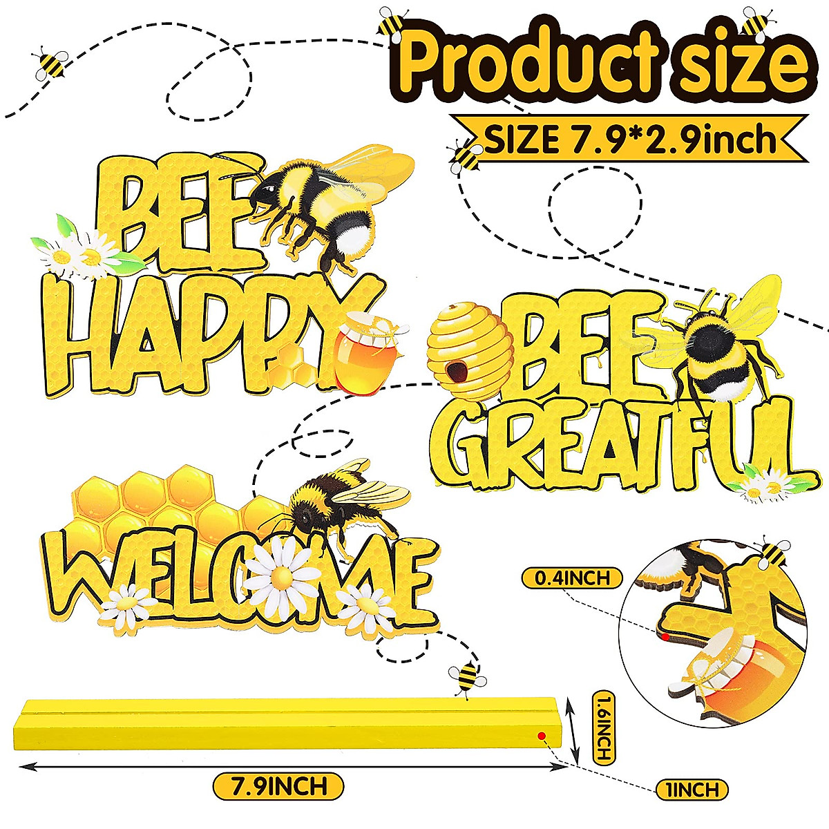 3 Pieces Bee Table Decor Signs Bee Classroom Decorations Bee Decorations for Classroom Bee Themed Classroom Bee Stuff Bee Decorations for Home