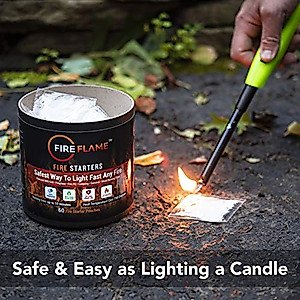 Fireflame Quick Instant Fire Starter - 100% Waterproof All-Purpose Indoor & Outdoor Firestarter, for Charcoal Starter, Campfire, Fireplace, BBQ - Odorless and Non-Toxic - 60 Pouches in Canister