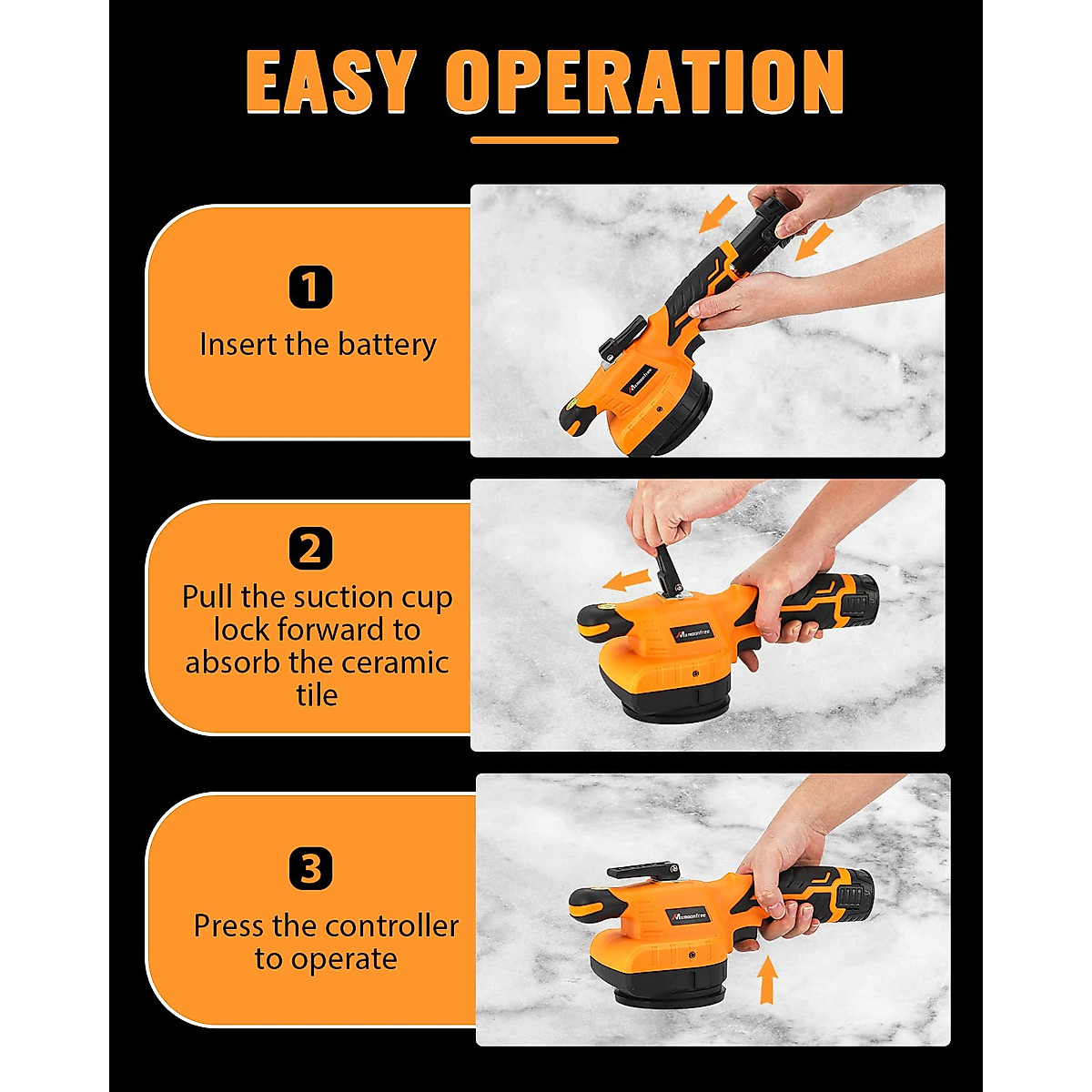 Mxmoonfree 12V Tile Vibration Machine ORANGE + Tile Vibrator No Suction Cup