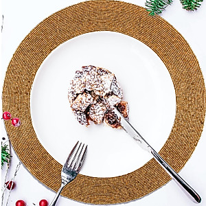 Life By Cotton Farmhouse Beaded Placemats for Dining Table- 13 inch Dia Off White, Beaded Placemats Round for Dining Table, Occasional Decoration and Family Parties Celebrations,Set of 2