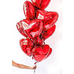 Heart Love Foil Balloon 18 inch, Helium Support Valentines Day Wedding Bridal Engagement Party Anniversary Decorations (10 pcs 18")