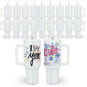 sweet grain 40 oz Sublimation Tumbler with Handle 20 Pack Sublimation Tumblers Blanks Bulk Leak-proof Lid and Straw Insulated Stainless Steel Travel Mug Keeps Cold for 34 Hours (White)