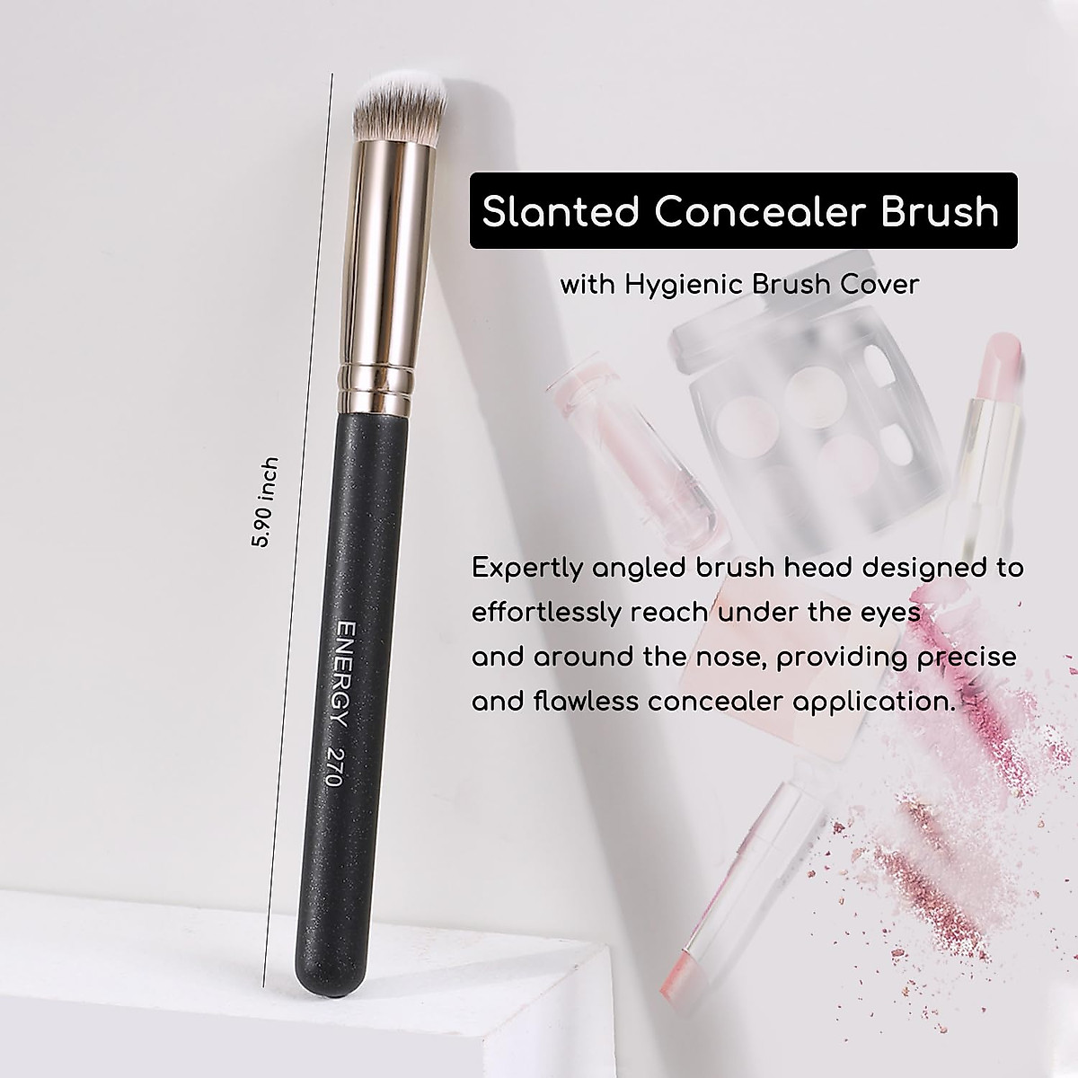 ENERGY Under Eye Concealer Brush Nose Contour Brush Mini Angled Flat Top Kabuki for Dark Circles Puffiness Blending Buffing with Powder Liquid Cream Small Flawless Makeup Foundation Brush