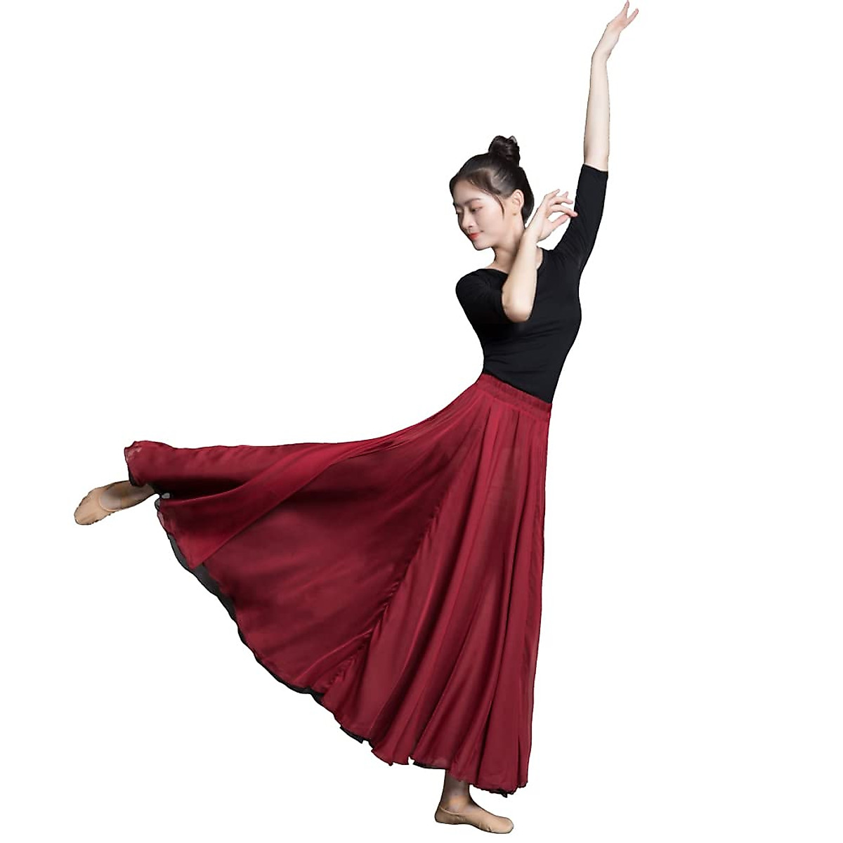 ROYAL SMEELA 720 Long Ballet Skirt Women Fairy Lyrical Dance Skirt Modern Dance Costume Flowy Maxi Skirts for Ballerina Jujube Red