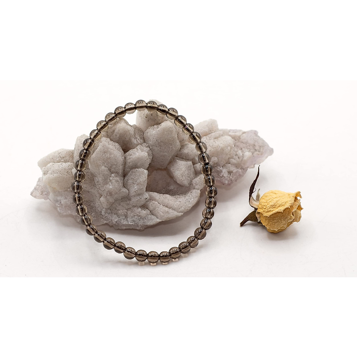 LTC Designs 4 mm Smooth Round Smoky Quartz Stretch Bracelet, 7" for Men, Women,and Teen.s Considered a Powerful Protective Stone