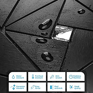 Art3d 10-Sheet Peel and Stick Backsplash Metal Mosaic Tiles for Kitchen Wall Decor, Stick on Aluminum Composite Tiles Stikers, Black Windmill Puzzle Glass Mixed