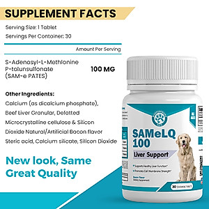 Same 100, Liver Support for Dogs, SAM e Chewable Hepatic Support for Dogs, Promotes Cell Membrane Strength, Bacon Flavor (60 Count)