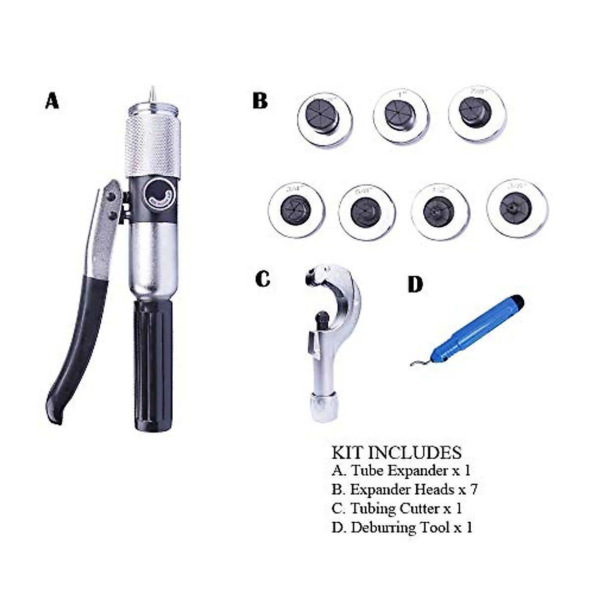 Generic Hydraulic Tube Expander Tool Swaging Kit HVAC 3/8, 1/2, 5/8, 3/4,7/8,1,1-1/8 Inch O.D.Tubing