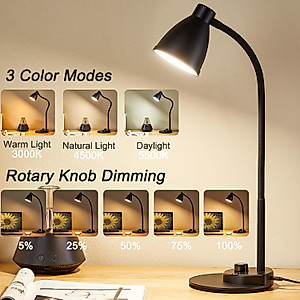 BOHON LED Desk Lamp with USB Charging Port 3 Color Modes Dimmable Reading Light Intelligent Induction Auto Dimming Task Lamp Flexible Gooseneck Table Lamp for Bedside Office, AC Adapter Include